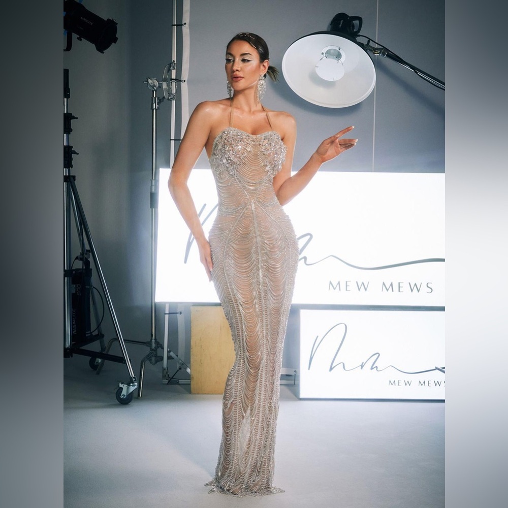 Mew Mews | Dresses | New Mew Mews Misael Halterneck Crystal Chain Maxi ...